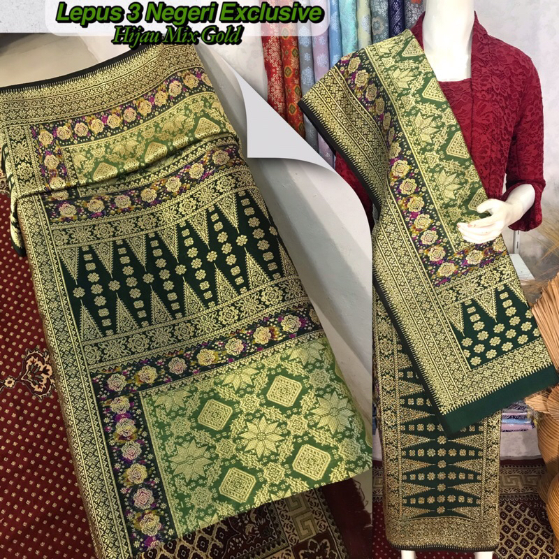 Jual Songket Lepus 3 Negeri Exclusive Hijau Mix Gold-Asli Tenun Tangan Palembang (Ilham Songket ...