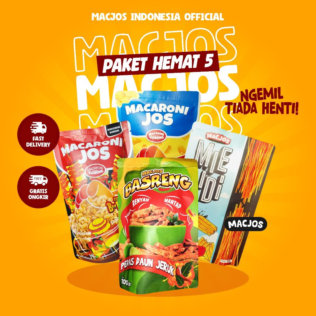 Jual Macjos Paket Hemat 5 Isi 4 Pcs Makanan Ringan Pedas Cemilan ...