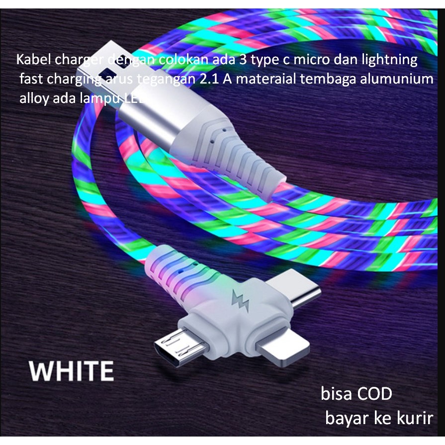 Jual Kabel charger dengan colokan ada 3 type c micro dan lightning fast ...