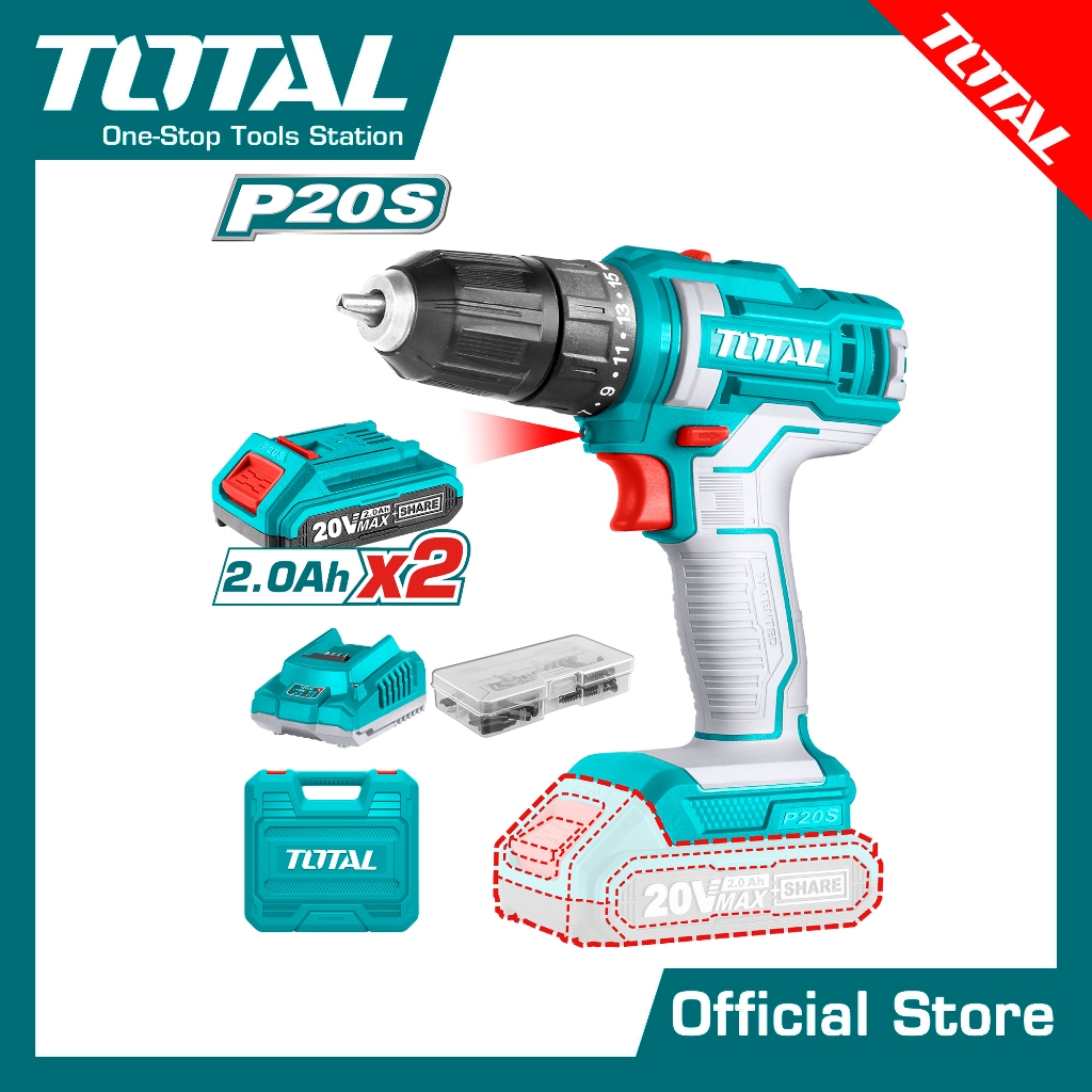 Jual Bor tanpa kabel dengan batterai/Cordless drill TOTAL TDLI200528 ...