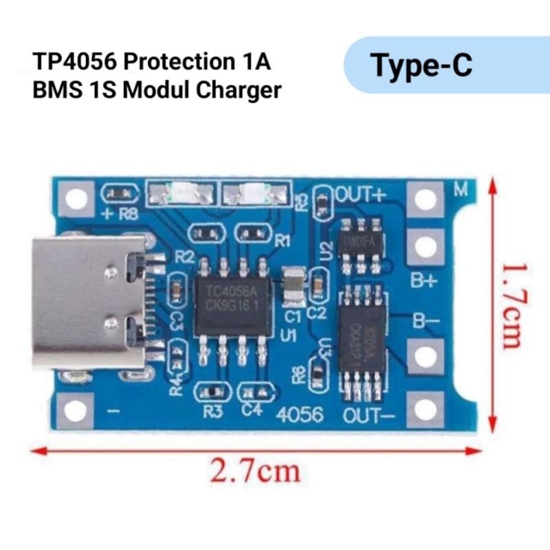 Jual TP4056 Micro-USB & Type-C 5V 1A 18650 Lithium Battery Charger ...