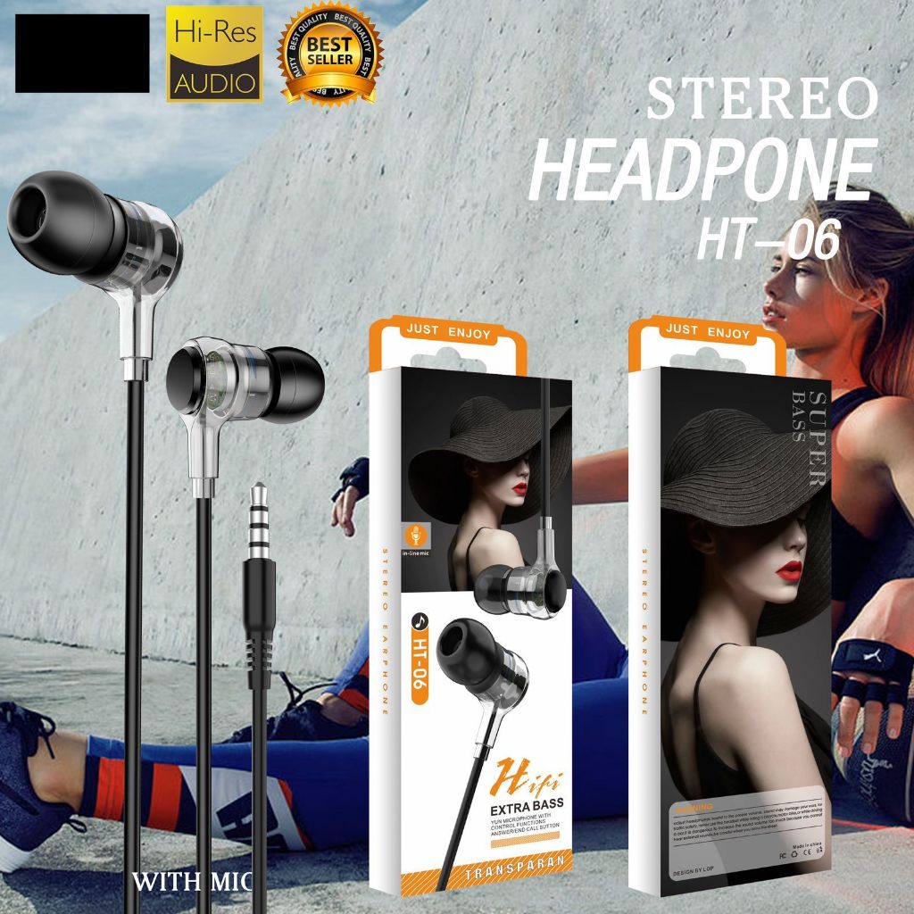 Jual Headset Transparan HT-06 + Mic Handsfree J In Ear Extra Super Bass ...