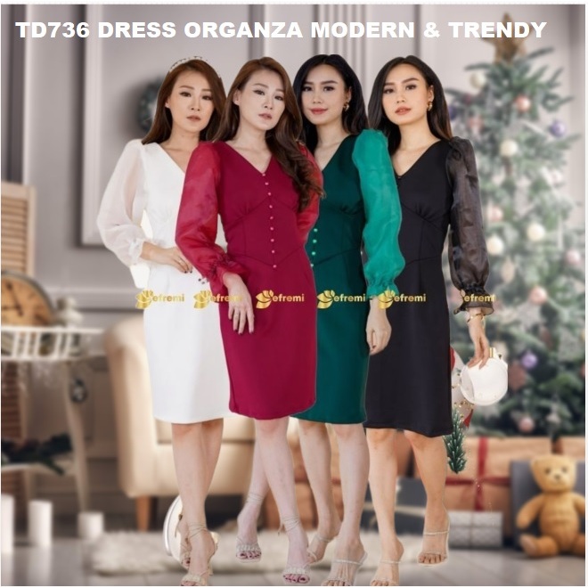 Jual TD736 MIDICON SCUBA ORGANZA DRESS MODERN PARTY DRESS NATAL PESTA ...