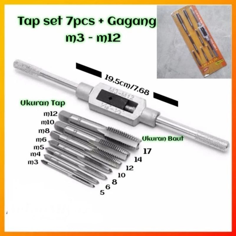 Jual Set 8 Pcs Hand Tap Set Ulir Drat Dalam + Gagang Stang Handle Alat Senai Pembuat Drat M3/M4 ...
