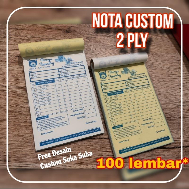 Jual Cetak Nota Custom 2 Ply Desain Nama Toko Sendiri ukuran 1/4 Folio ...