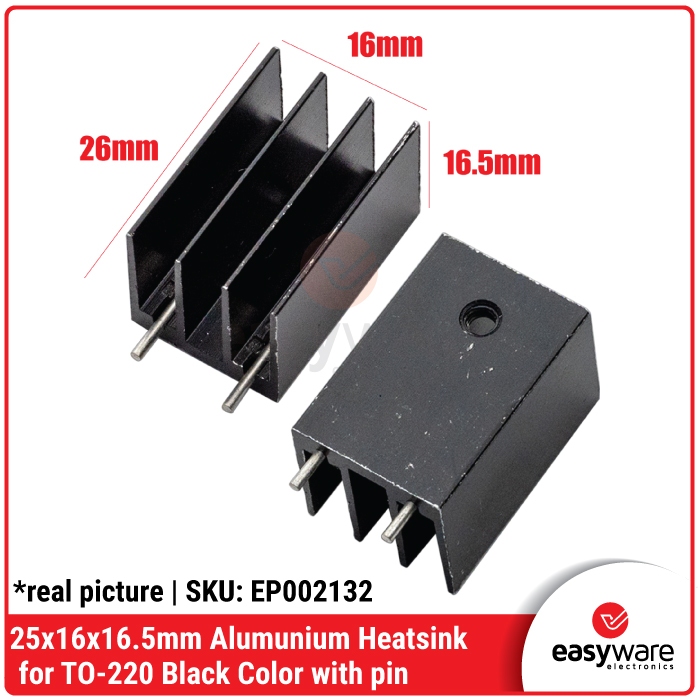 Jual 25x16x16.5mm Alumunium Heatsink TO-220 TO220 Black Color with pin ...