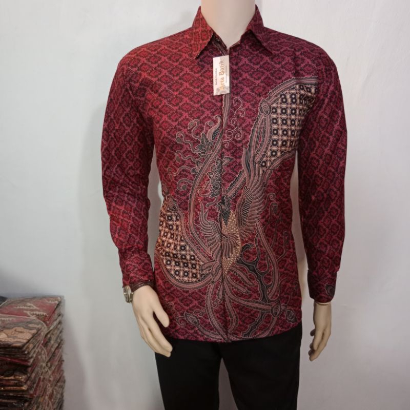 Jual kemeja batik Phoenix merah maroon original arta batik super KODE ...