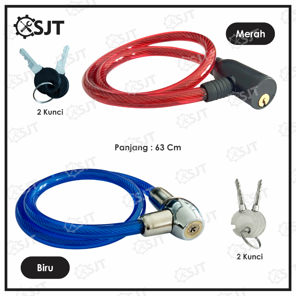 Jual SJT - Gembok Sepeda Kawat Dengan Kunci / Gembok Sepeda Helm Cable ...