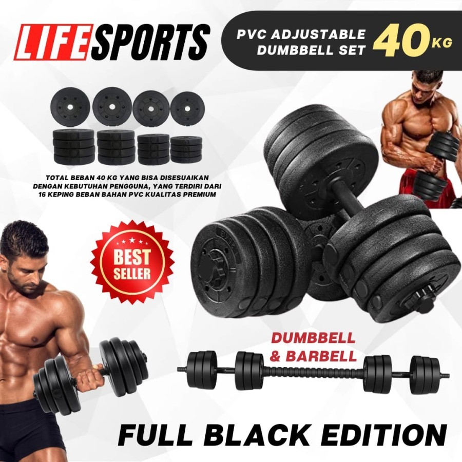 Jual Lifesports - New Alat Olahraga Angkat Beban Berat Fitness Gym Barbel Dumbbell Set PVC 10 kg ...