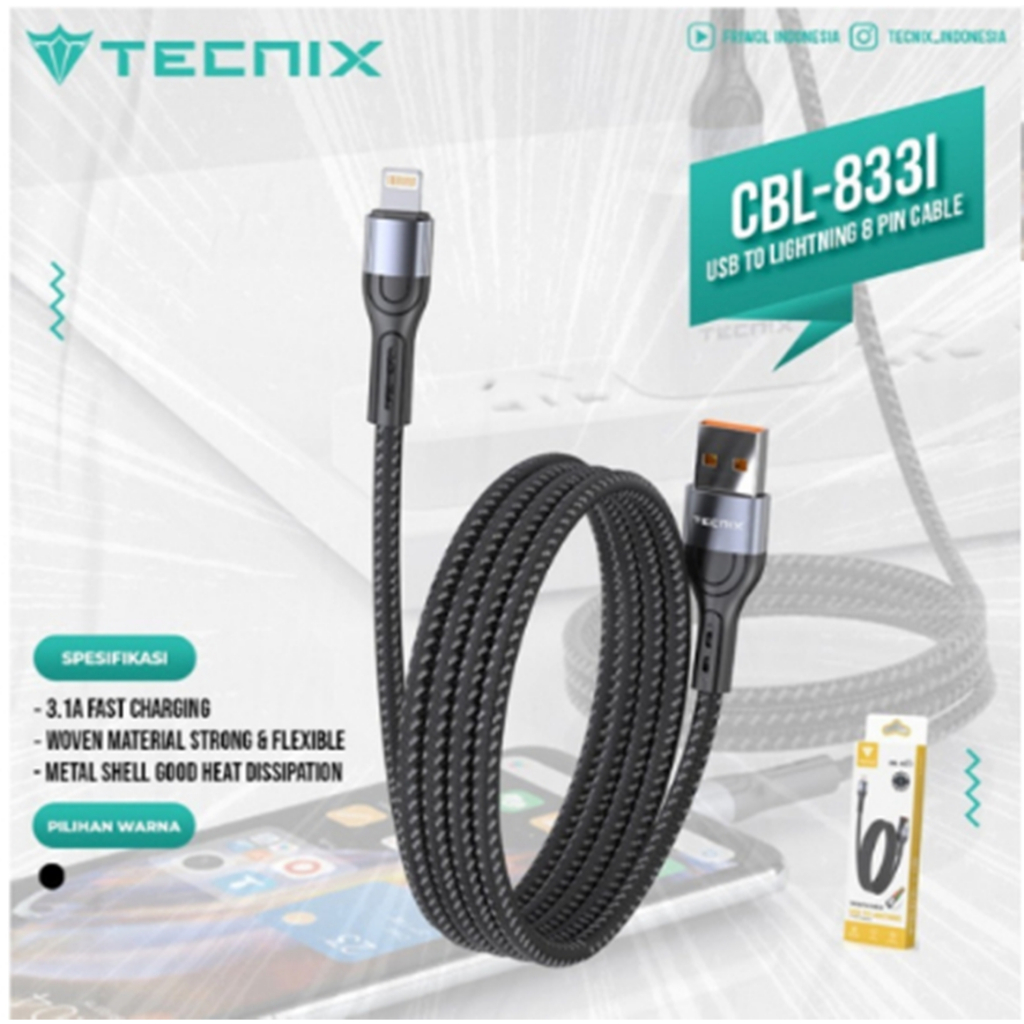 Jual Tecnix Kabel Data Iphone Lightning CBL-833L Fast Charging 3.1A ...