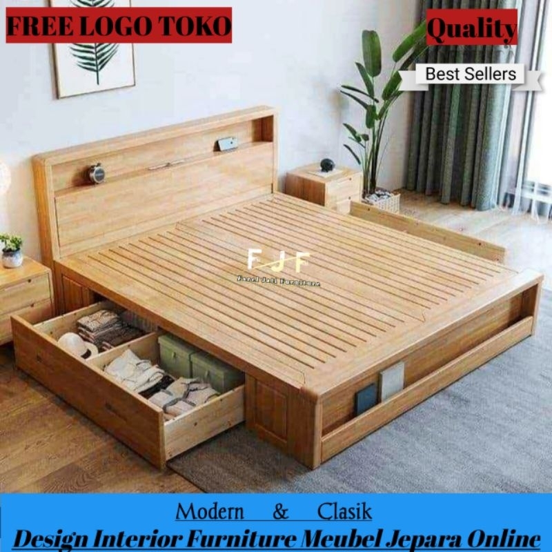 Jual Dipan Laci Bawah Tempat Tidur Minimalis Kayu Jati | Shopee Indonesia