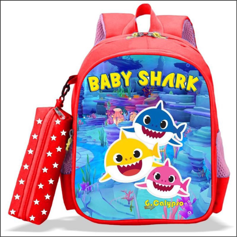 Jual tas anak karakter baby shark / tas anak sekolah/ tas anak karakter ...