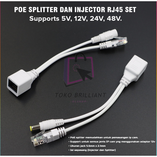 Jual Kabel POE Injector & POE Splitter (SET) / KABEL POE SET White ...