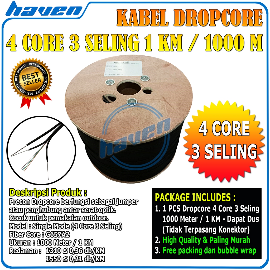 Jual Kabel Fiber Optic Dropcore 1000M 4 Core 3 Seling Kabel Fiber Optik ...