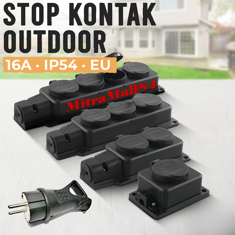 Jual Stop Kontak Outdoor Colokan Listrik Anti Air IP54 dengan Penutup ...
