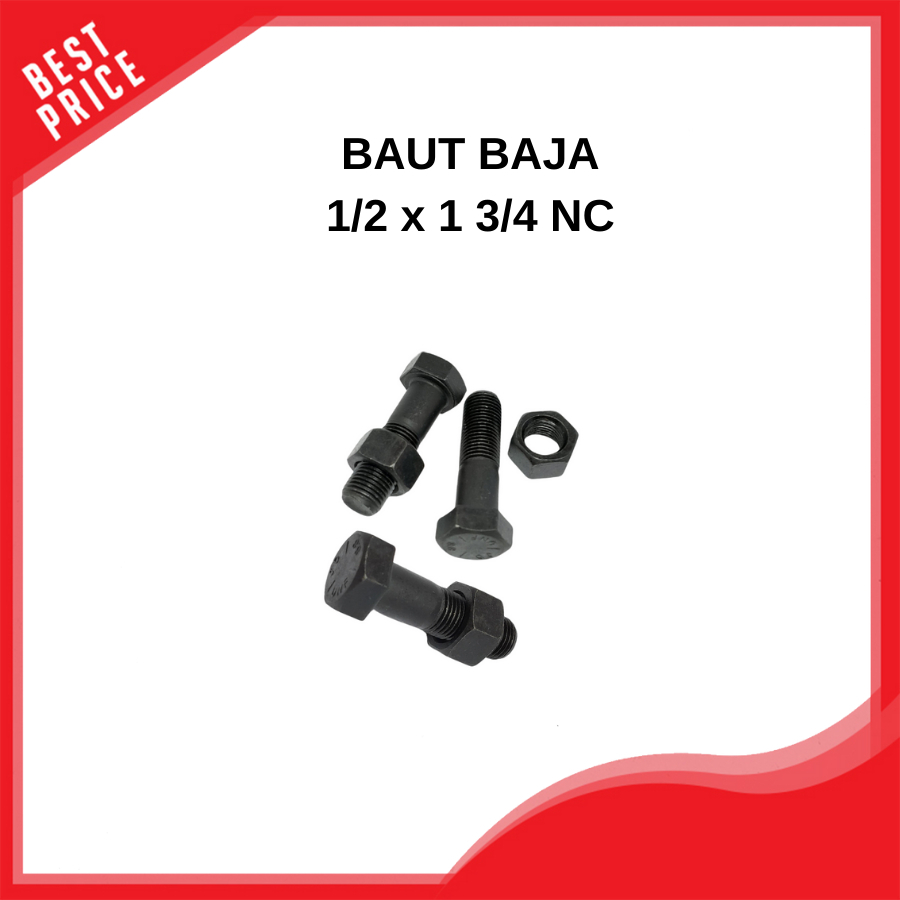 Jual Produk Baut Baja Universal all Ukuran 1/2 x 1 3/4 NC baut baja set ...