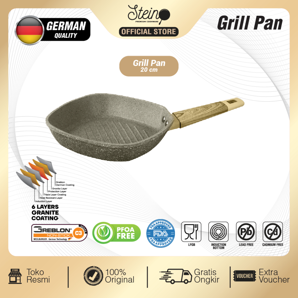 Jual STEIN Onyx Grill Pan (Panci Granite Pemanggang)- 20cm | Shopee ...