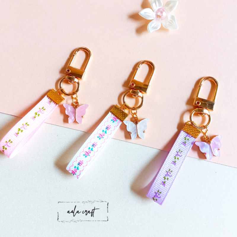 Jual Keychain PREMIUM Sakura Ribbon Charm Epoxy Bahan Alloy Enamel ...