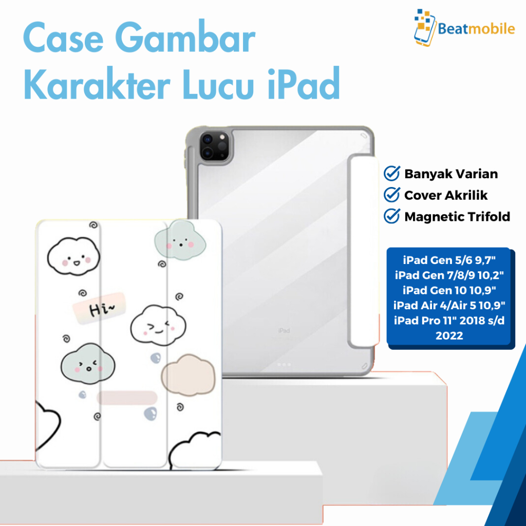 Jual Case iPad Gen 10th 10.9" 2022 inch Gambar Karakter Lucu Cloud Awan ...