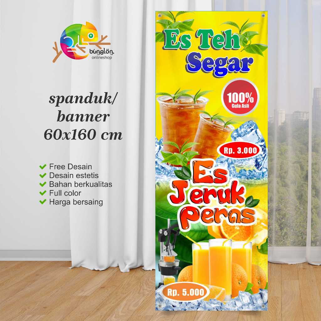 Jual Spanduk 60x160 Banner Es Teh Segar Es Jeruk Peras Custom Desain ...