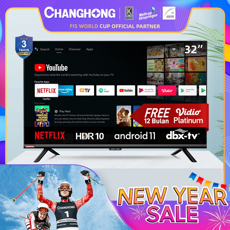 Jual Changhong 32 Inch Newest Android 11 Frameless Smart TV Digital LED TV HD (L32G7N)-Netflix ...