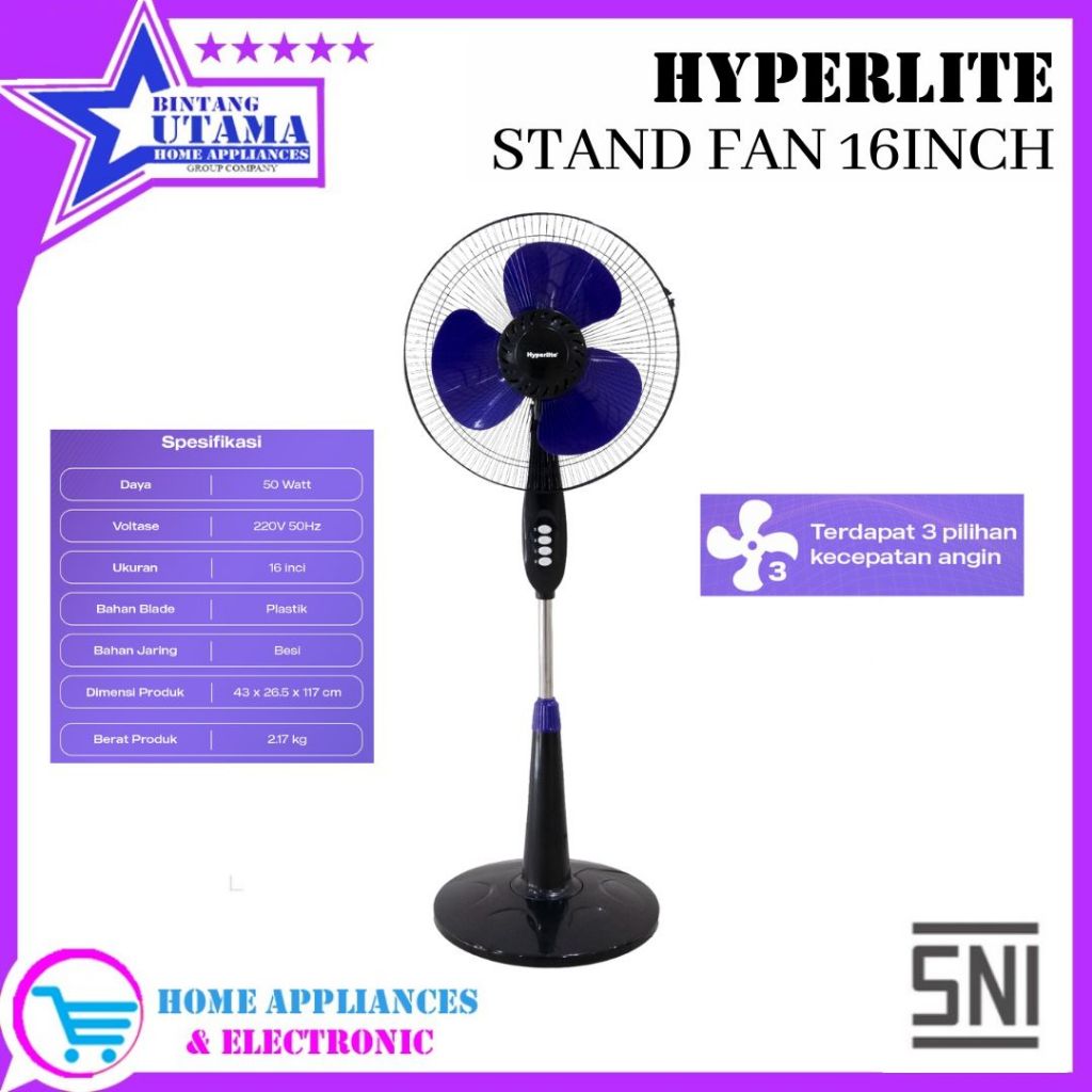 Jual (COD) KIPAS ANGIN STAND FAN / KIPAS ANGIN BERDIRI HYPERLITE TSF 1605 / TSF1605 / TSF-1605 ...