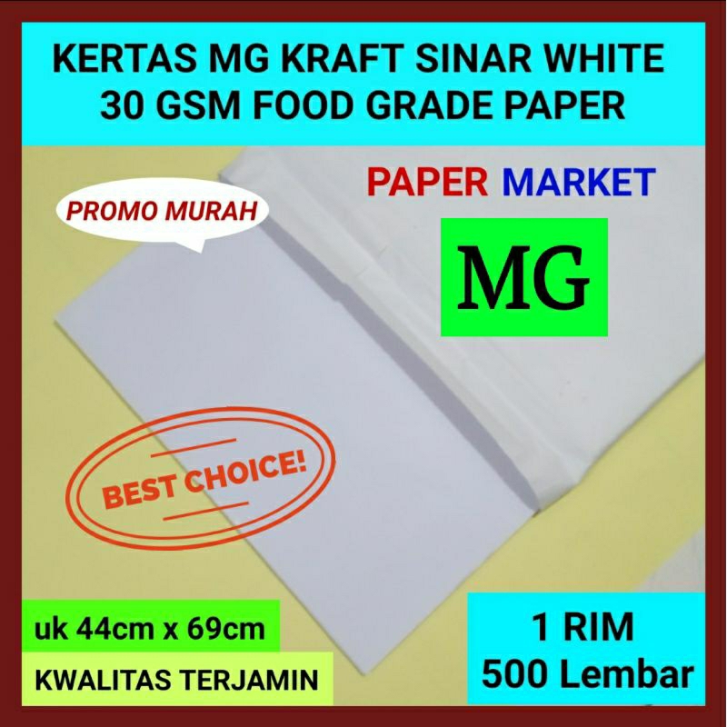Jual KERTAS MG KRAFT 30 GSM SINAR WHITE kertas Putih Kilap uk 44 cm x ...
