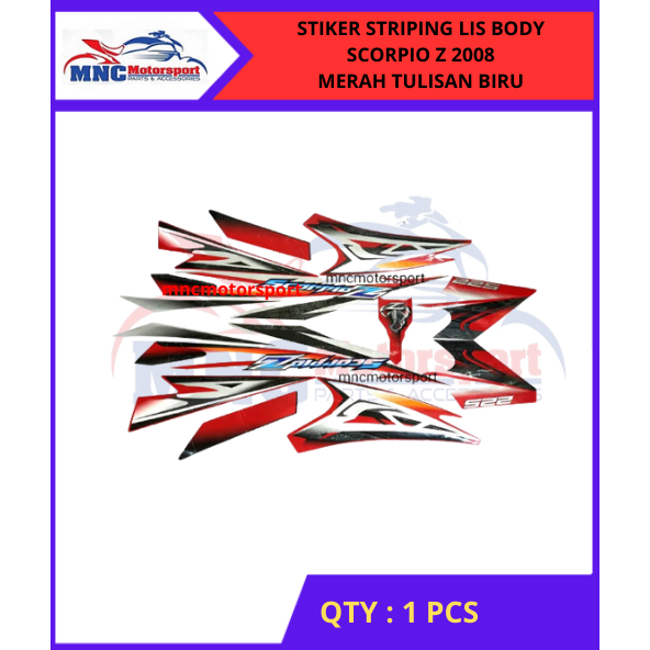 Jual STIKER STRIPING LIS BODY SCORPIO Z 2008 MERAH TULISAN BIRU ...
