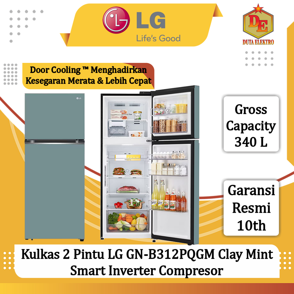 Jual Kulkas 2 Pintu LG GNB 312 PQGM Clay Mint Smart Inverter Compresor | Shopee Indonesia