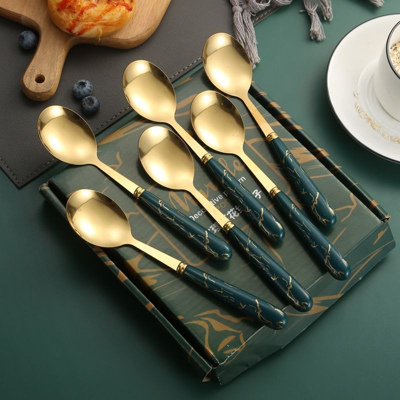 Jual SET 6PCS SENDOK MARBLE SULTAN /SENDOK EMAS ISI 6PCS | Shopee Indonesia