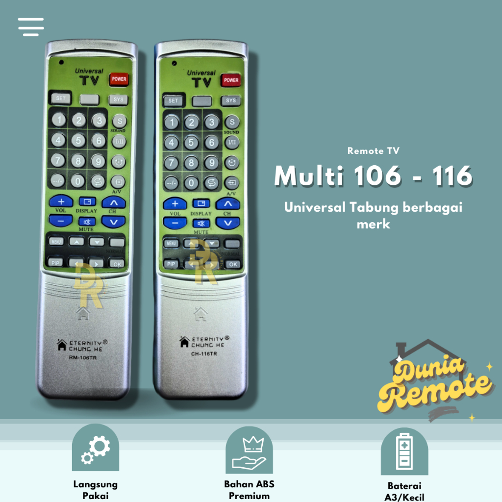 Jual Remot Remote TV TABUNG LCD LED MULTI UNIVERSAL SLIM FLAT 116 106 (Toshiba, LG, Samsung ...