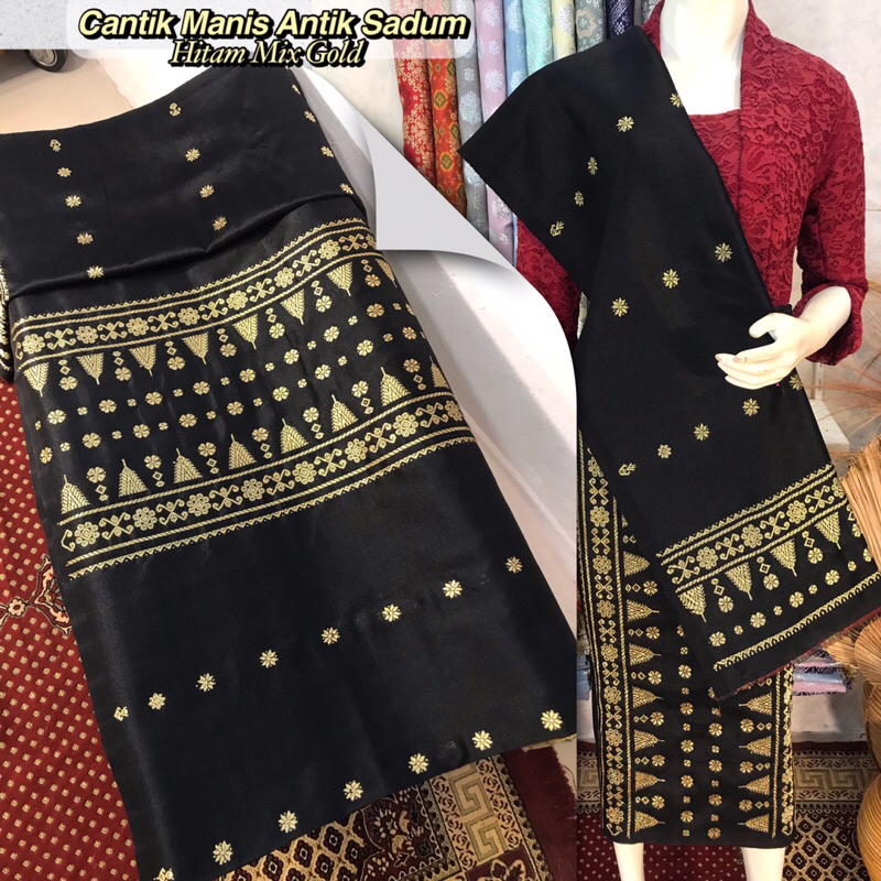 Jual Songket Cantik Manis Antik Sadum Hitam Mix Gold-Asli Tenun Tangan ...