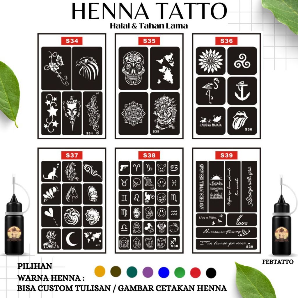 Jual Henna Tato Halal Tahan Lama Bisa Custom Hena Kit 10ml HEN S34 ...