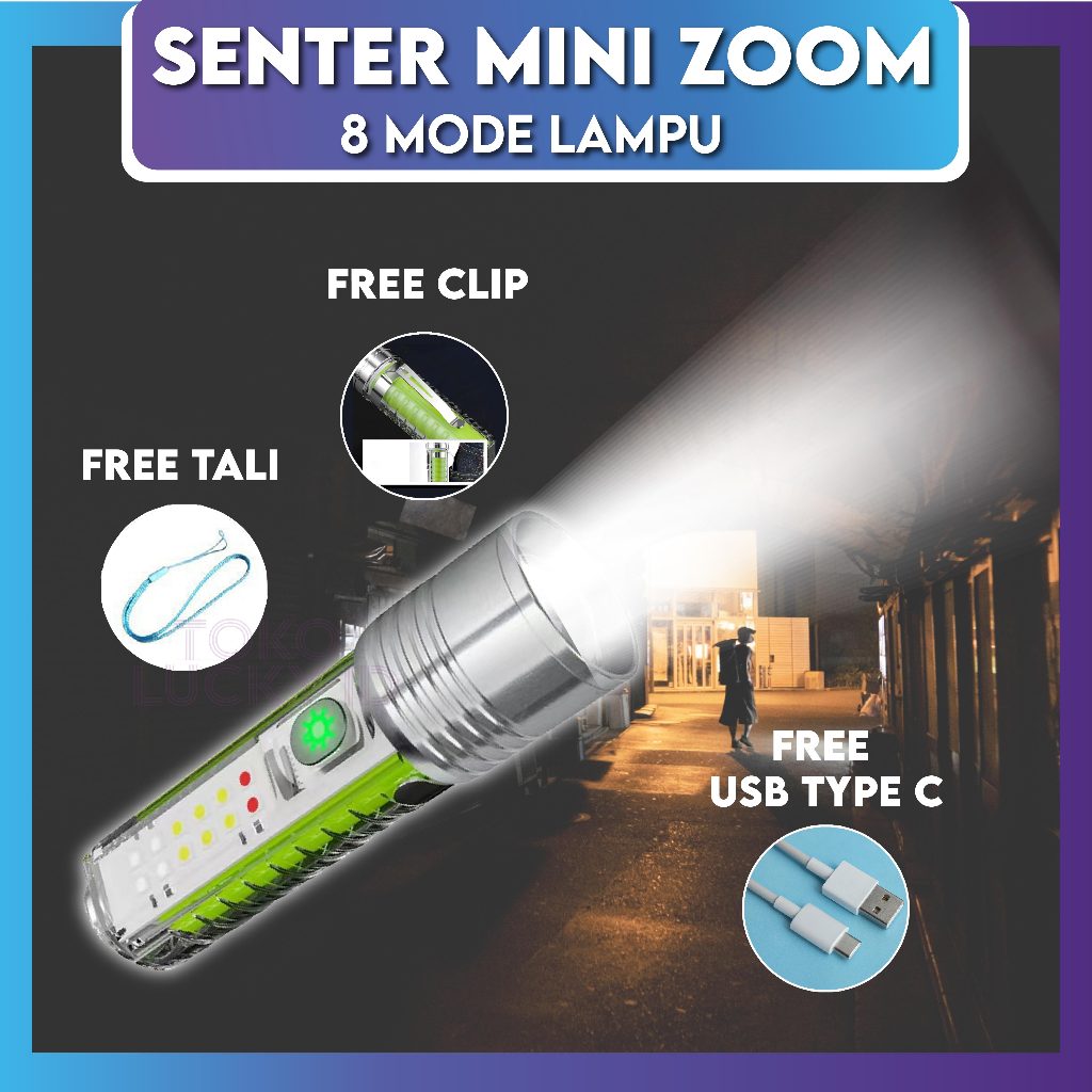 Jual Senter Saku Magnet 8 Mode Cas Zoom In Out 500 Lumens LED ...