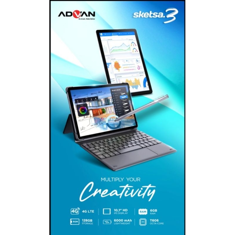 Jual ADVAN TAB•Sketsa 3 6GB / 128GB 10 Inch Android 13 - FREE Keyboard ...