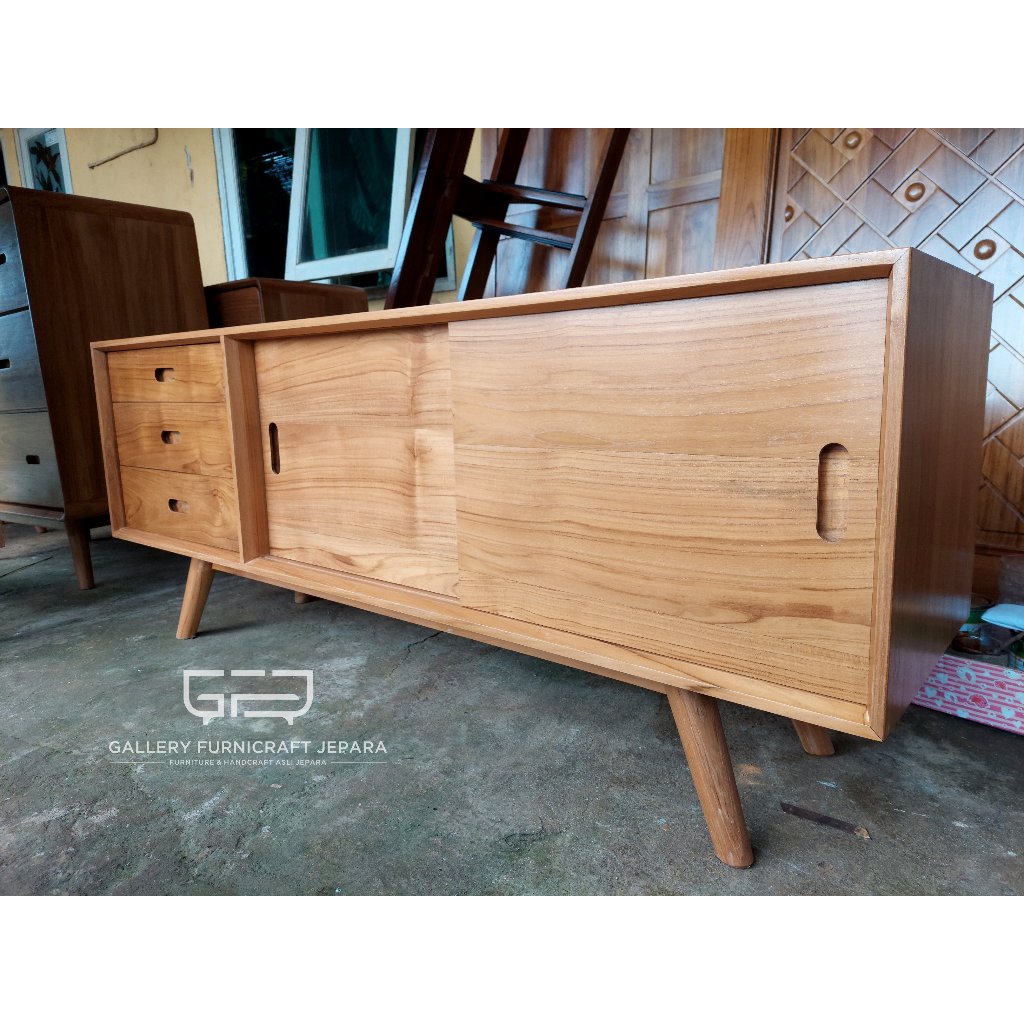 Jual Meja Tv Retro Minimalis Pintu Slide 150x50x70cm | Shopee Indonesia