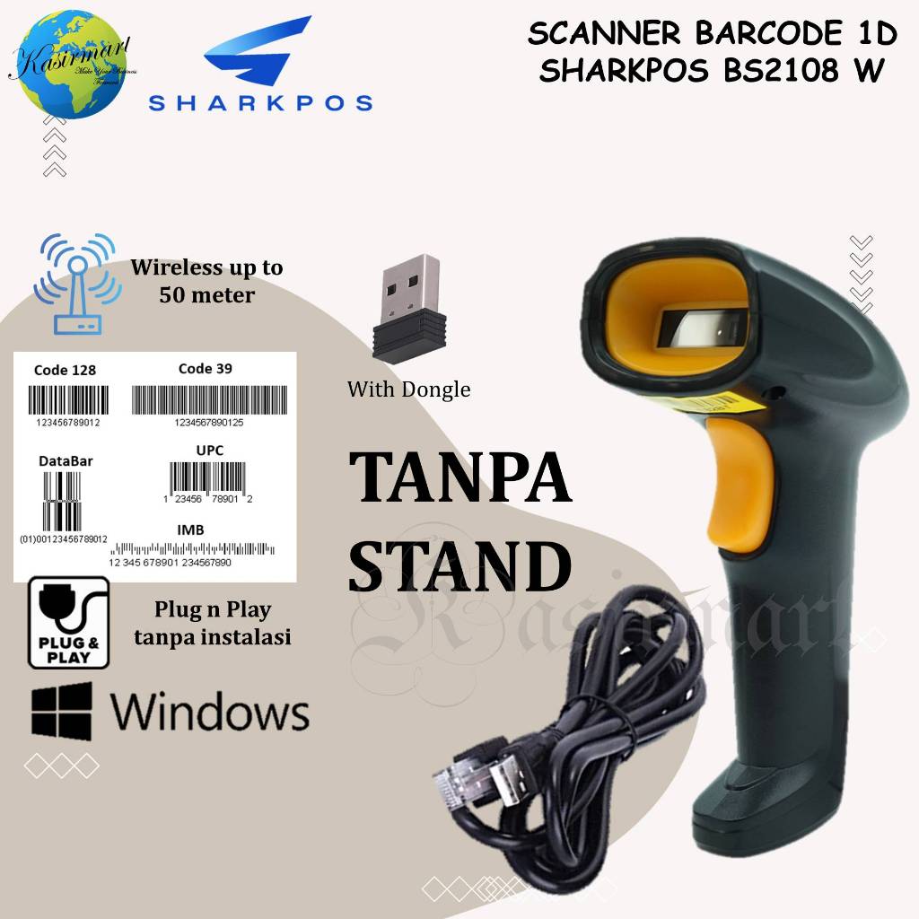 Jual Scanner Barcode Wireless 1D Sharkpos BS2108W USB Dongle Receiver ...