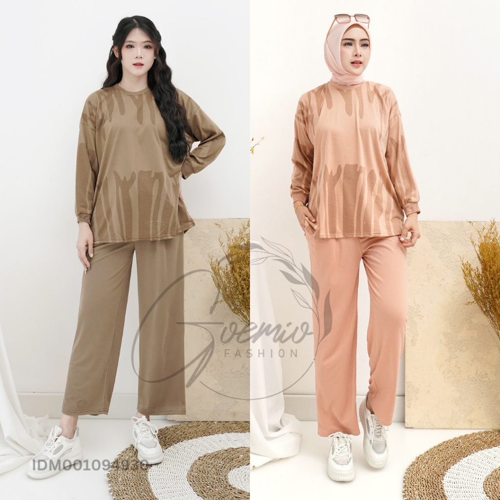 Jual ilook | LD 120 One Set Abstrak Setelan Katun Mini Combi Katun Knit Atasan Dan Celana ...