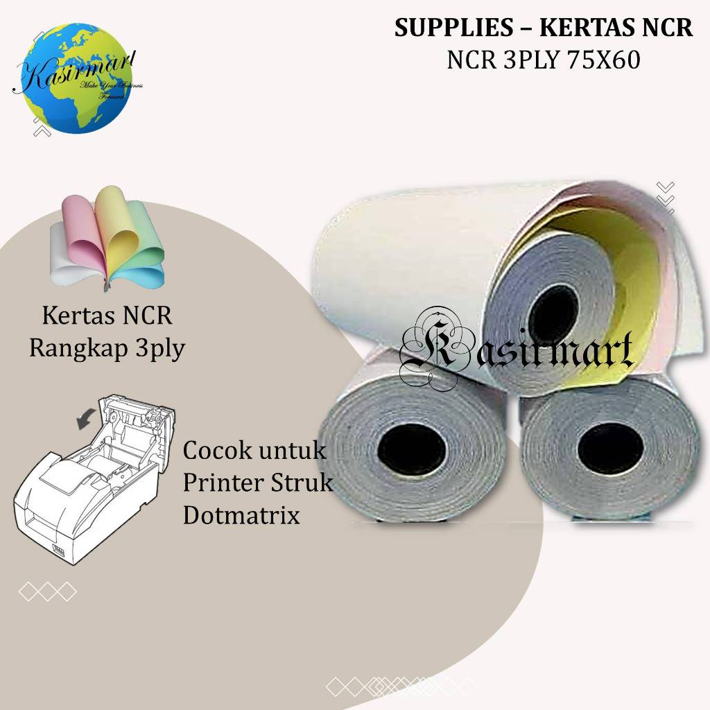 Jual Kertas Struk Rangkap NCR 3ply 75x60 76x60 Paper Roll Printer ...