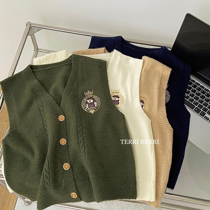 Jual Eunjoo Bear Vest Knit Bordir Korea | Rompi Rajut Premium Academy ...
