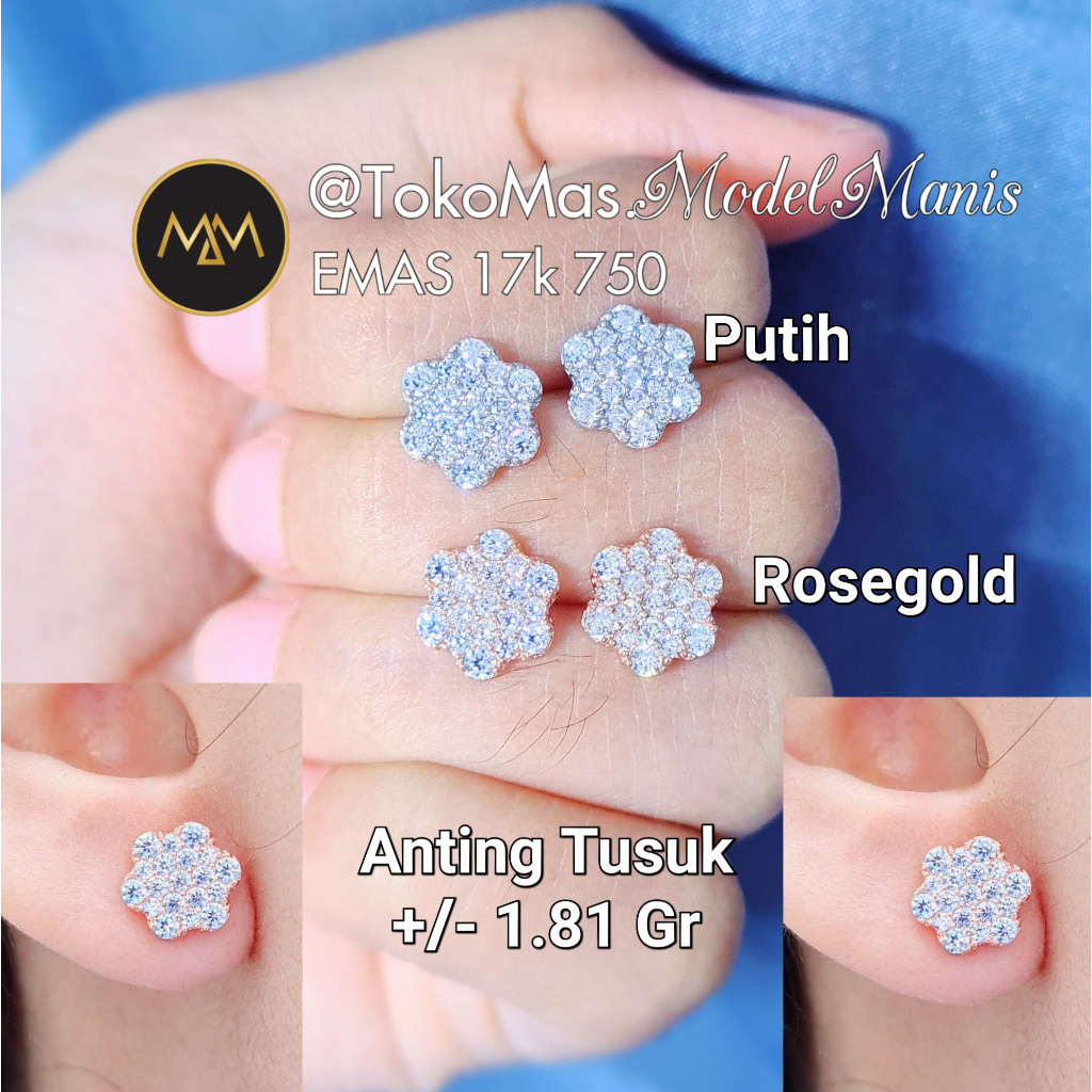 Jual Anting Tusuk Bunga Emas Putih Rosegold 750 kadar 17k | Shopee Indonesia
