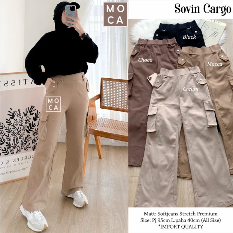 Jual Sovin Cargo Pants Celana Panjang Wanita Bahan Soft Jeans Original Ori Moca Berlabel ...