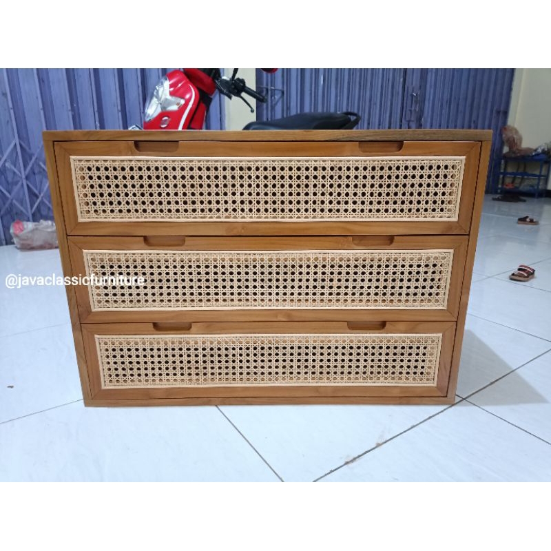Jual BUFET ROTAN KAYU JATI LACI 3 KABINET TEMPAT PENYIMPANAN DRAWER ...