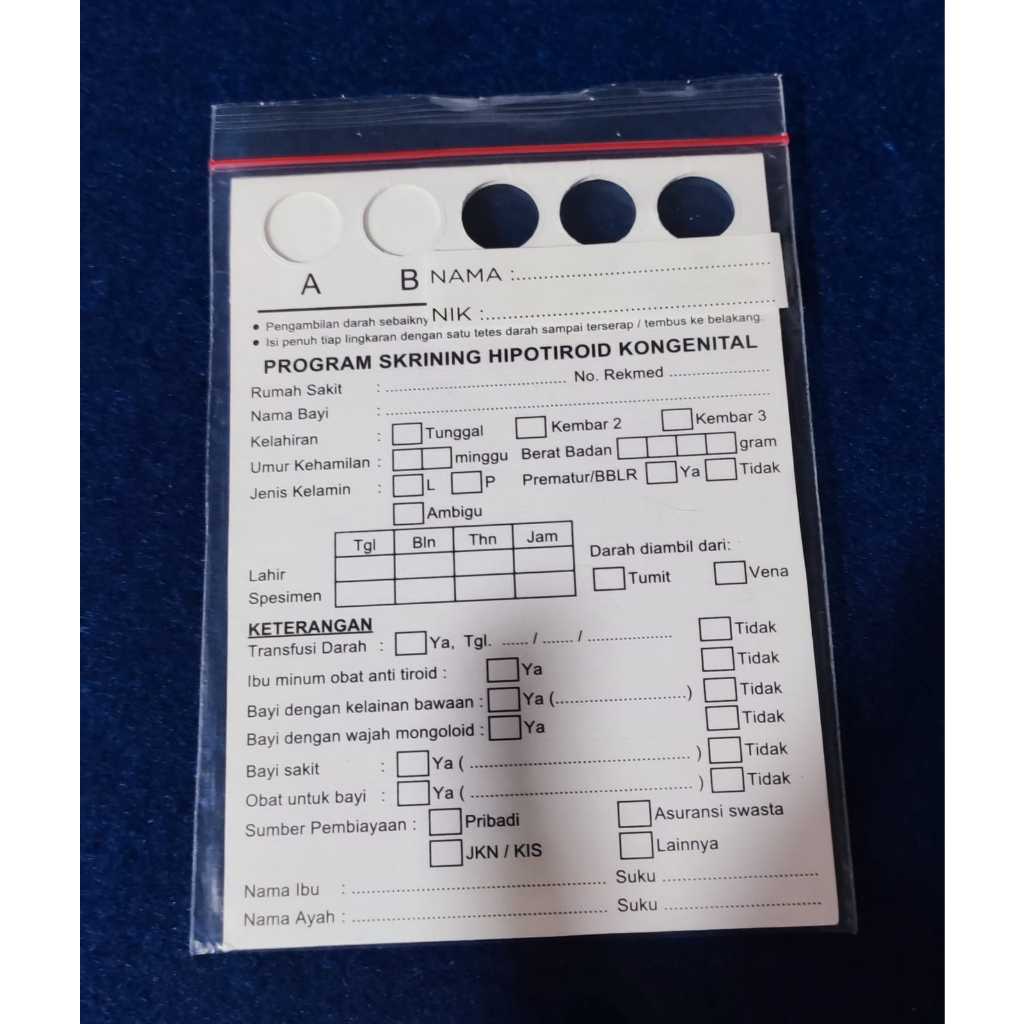 Jual Kertas Saring SHK ( Satuan ) Skrining Hipotiroid / Skrinning ...