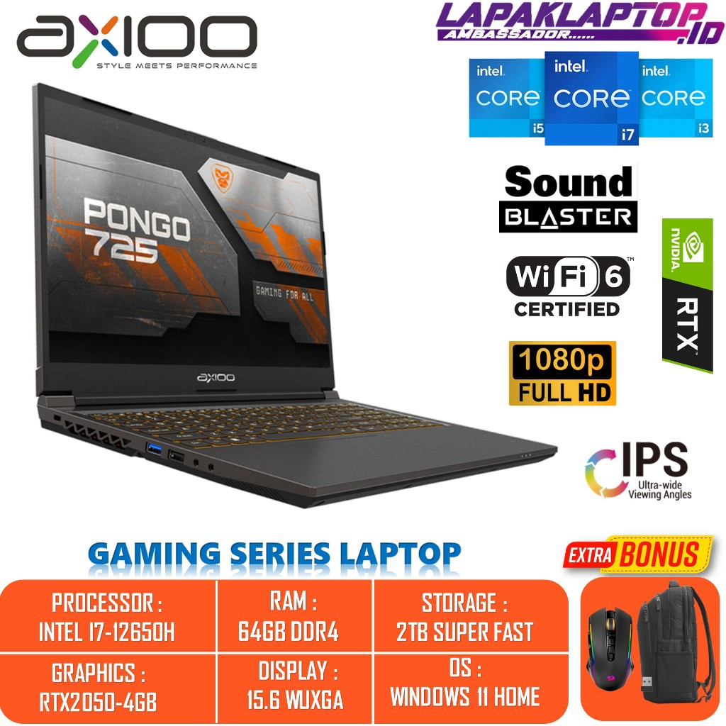 Jual LAPTOP AXIOO PONGO 725 INTEL I7 12650H 64GB 1TB SSD RTX2050-4GB 15 ...