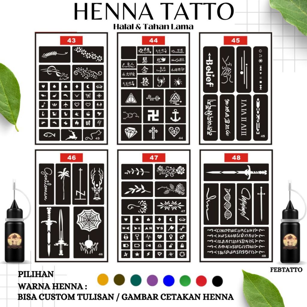 Jual Henna Tato Halal Tahan Lama Bisa Custom Hena Kit 10ml HEN 43 - 48 ...