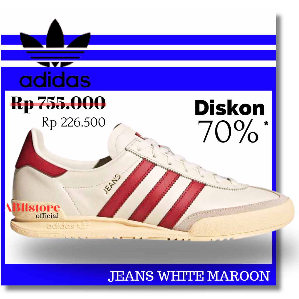 Jual (JEANS WHITE MAROON ) Spatu Sepatu Sneakers Adi Samba Casual Og ...