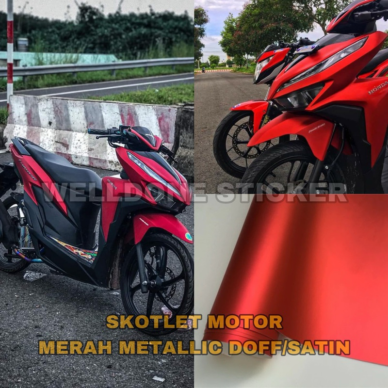 Jual skotlet motor merah satin metallic doff stiker doff metallic warna ...