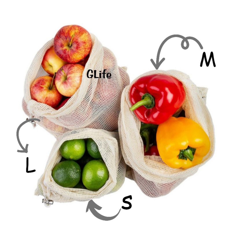 Jual Reusable Cotton Mesh Produce Bags Tas Jaring Kantong Belanja Buah ...