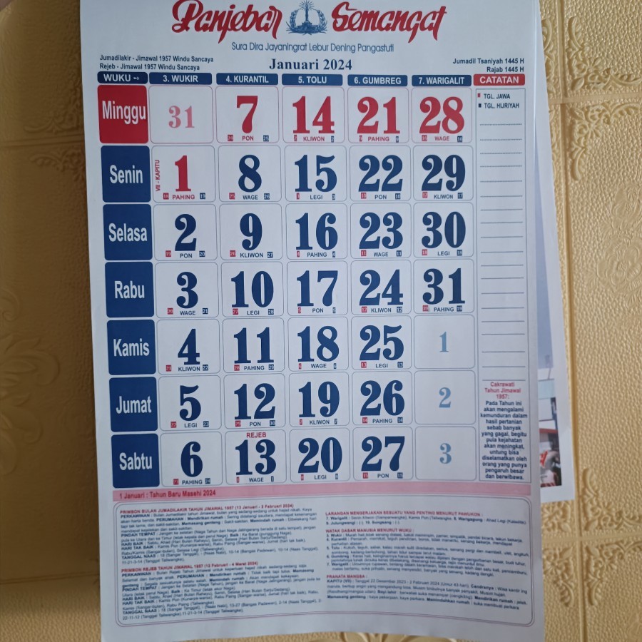 Jual Kalender Panjebar Semangat 2024 Kalender Primbon Jawa 2024 ...